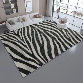 Generic Tapis 120 x 170 cm Lavable Poil Ras Anti Slip Chambre - Moderne Camouflage Animal Z&egrave;bre Textur&eacute; Th&egrave;me Tapis de Salon, Noir Moquette Decoration Maison 