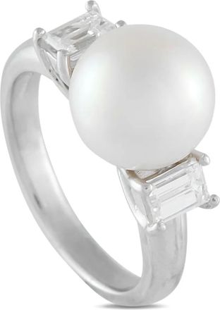 Luxury Bazaar bague en platine avec perle et diamants - Argent