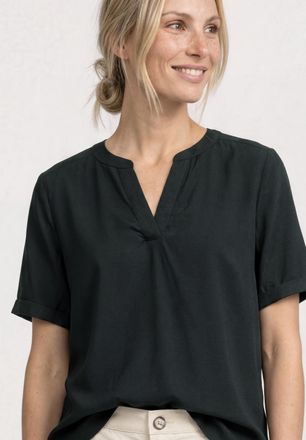 Street One Kurzarmbluse STREET ONE, Damen, Gr. 34, schwarz (deep bound gr&uuml;n), Stoff, 100% Viskose, unifarben, klassisch normal, Rundhals, B&uuml;ndchen, Blusen, aus s