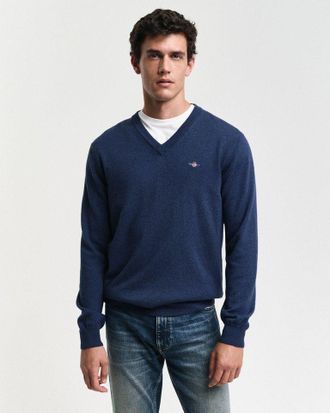 GANT V-Ausschnitt-Pullover COTTON/WOOL normale Passform, Strickpullover