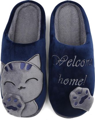 Mishansha Herren Damen Hausschuhe Winter Plüsch Warm kuschelig Rutschfeste Indoor & Outdoor Pantoffeln mit Cartoon für Frauen Männer (Blau, 39/40 EU = 40/41 CN)