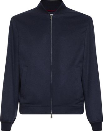 Brunello Cucinelli Homme, Vestes, Bleu, Taille: 4XL Blouson aviateur en cachemire