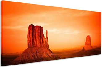 Paul Sinus Art Panoramabild 150x50cm Landschaftsfotografie - Monument Valley bei Sonnenuntergang, Utah, USA auf Leinwand exklusives Wandbild moderne Fotografie für i