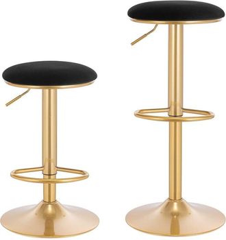 Woltu Woltu - Lot de 2 Tabouret de Bar avec Repose-Pieds - Tabouret Rond Haut Métallique Hauteur Réglable (61-82cm) - Noir + Or