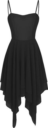 TiaoBug Damen Ballettkleid Tr&auml;ger Kleid Chiffon Tanzkleid Ballettanzug &Auml;rmellos Ballett Trikot Body Asymmetrischer Wickelrock Ballettrock gr. 34-44 Schwarz 36