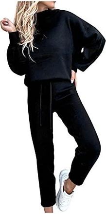 Generic Tenue 2 pièces pour femme - Col de couleur unie - Tenue de sport légère et décontractée - Tenue de sport confortable et chaude - Ensemble complet clas