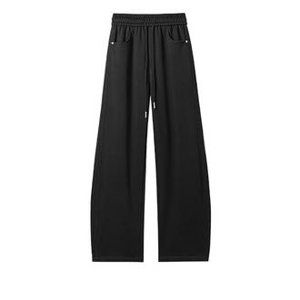 Generico Pantalon de sport pour femme avec doublure en polaire. Pantalon &agrave; jambes larges en coton avec taille &eacute;lastique et poches, Noir, XXXXXL