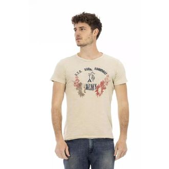 Trussardi Homme, Tops, Beige, Taille: XL T-shirt Beige en Mélange de Coton avec Imprimé