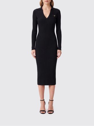 Elisabetta Franchi Robe fourreau midi en maille c&ocirc;tel&eacute;e avec col en V
