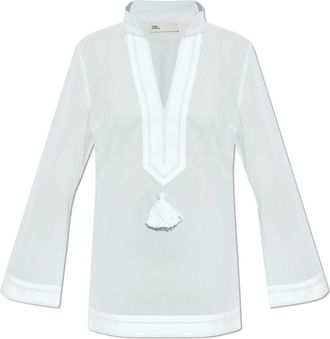 Tory Burch Femme, Blouses et Chemises, Blanc, Taille: 38 FR Top &agrave; Fentes Lat&eacute;rales