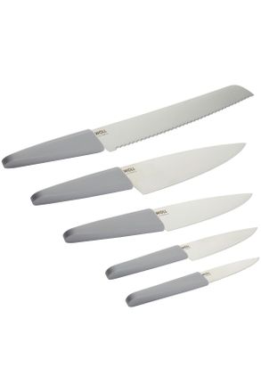 Woll Woll Messerset Cutting Edge, Grau, 5-teilig, ergonomischer Griff, rutschfester Griff, Kochen, K&uuml;chenmesser, Messersets
