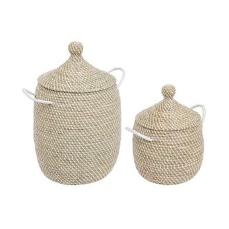 Atmosphera Lot de 2 Paniers d&eacute;co Soleya 58cm Beige