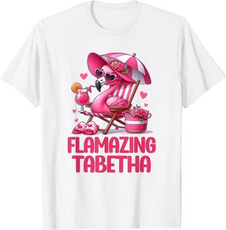 BDAZ Flamazing Tabetha Pink Flamingo Tropical Beach Trip Damen T-Shirt