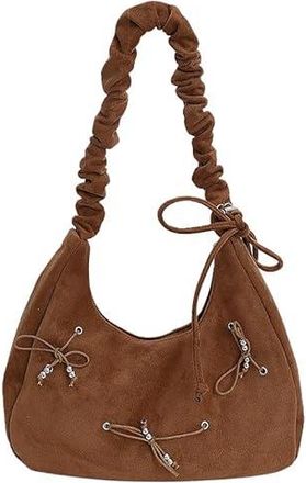 Generic Sac à bandoulière décontracté en daim pour femme avec noeud mignon en forme de croissant de croissant - Sac à main vintage Hobo - Sac à main dautomne 