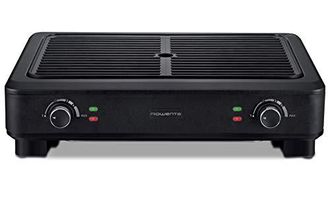Rowenta KG900812, Smokeless Grill, 70% weniger Rauch, weniger Ger&uuml;che, 2 unabh&auml;ngige Kochzonen, 2000 W, schwarz