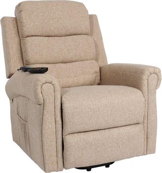 Hhg Neuwertig] Fernsehsessel HHG 711, Relaxsessel Sessel, Liegefunktion Aufstehhilfe Massage Heizfunktion, Stoff/Textil beige-braun