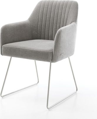 DELIFE Esszimmerstuhl Greg-Flex Strukturstoff Soft Grau Kufengestell Edelstahl Taschenfederkern, Esszimmerstühle