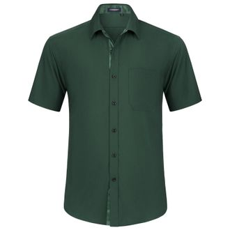 Hisdern Hemd Herren Kurzarm Dunkelgr&uuml;n Freizeithemd F&uuml;r Herren Businesshemd Regular Fit B&uuml;gelfreies Herrenhemd mit Brusttasche,4XL