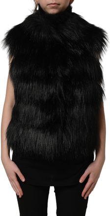 Dolce & Gabbana Womens Black Acrylic Faux Fur Sleeveless Vest Jacket Modacrylic Polyester Clothing