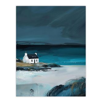 Artery8 Scottish Cottage on Coast Timeless Oil Painting Living Room Unframed Wall Art Print Poster Home Decor Premium