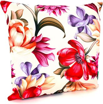 Heimtexland Outdoor Deko Kissen 45x45 wetterfest Gartenkissen mit Füllung Lounge Dekokissen wasserabweisend Outdoorkissen Gartenkissen blumig Bedruckt Typ913 Tulp