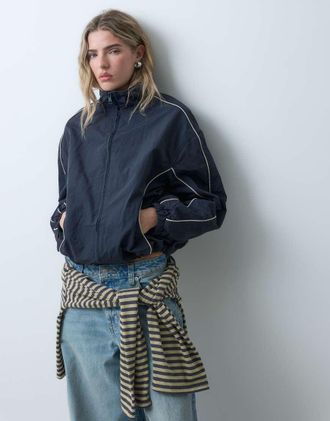 Asos Oversize-Trainingsjacke in Marineblau mit Stepppaspelierung-Schwarz