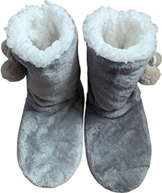 Minetom Femmes Chausson Montant Pantoufle Montante Hiver en Peluche Pantoufles Chaudes Semelles Antidérapantes Boots Intérieur A Gris 35/38 EU