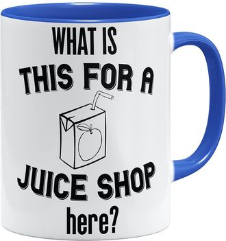 OM3 Spruch Bad English Denglisch Tasse Saftladen Juice Shop I- Keramik Becher - 11oz 325ml - Beidseitig Bedruckt - Royalblau