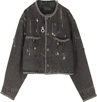 R13 Femme, Vestes, Gris, Taille: 38 FR Chain Embellished Cropped Chore Jacket