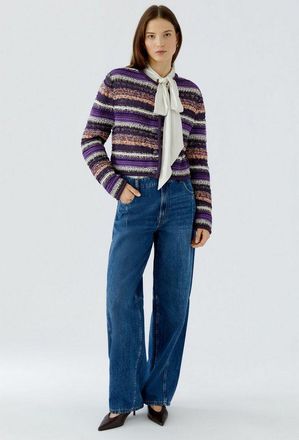 Oui Strickjacke Schmal geschnitten Rundhals