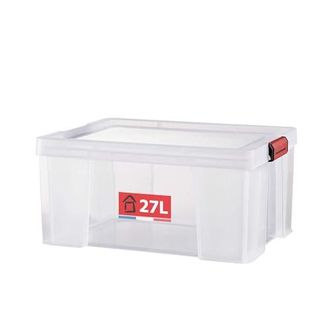 Sundis ClipN Store, boîte de rangement 27L en plastique transparent, renforcée avec couvercle clipsable, aptes au contact alimentaire, parois droites, superp