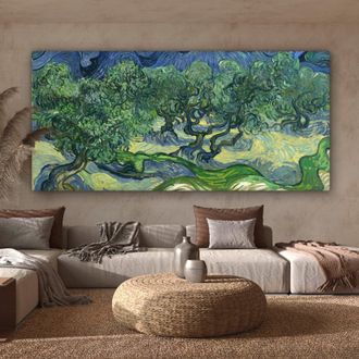 MuchoWow Leinwand Bilder, Einzigartige Wanddeko mit Rahmen, Die Olivenbäume - Vincent van Gogh, Wandbilder Wohnzimmer, Deko Schlafzimmer 160x80 cm