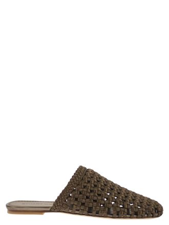 Stuart Weitzman Mules Marina en satin tiss&eacute; &agrave; bout pointu