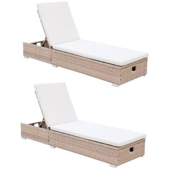 Sweeek 2er-Set Sonnenliegen aus geflochtenem Kunststoff, Polyesterkissen, verstellbar