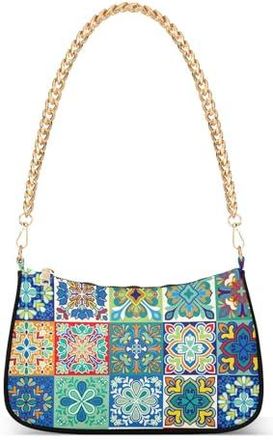 Mnsruu Petit sac &agrave; bandouli&egrave;re pour femme - Motif floral color&eacute; boh&egrave;me - Mosa&iuml;que - Petit sac &agrave; bandouli&egrave;re - Demi-lune - Sac &agrave; main Hobo avec cha&icirc;ne, A1811,