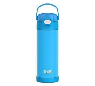 Thermos kids FUNTAINER WATER BOTTLE 0,47l, neon blau, Thermoflasche Kinder aus Edelstahl, 12 h kalt, sp&uuml;lmaschinenfest, dicht ohne Kohlens&auml;ure, Trinkflasche f