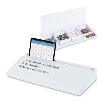 Relaxdays Schreibtisch Organizer mit Whiteboard, 8 F&auml;cher, Kunststoff, Glas, HBT: 5,5 x 40 x 18 cm, B&uuml;ro-Organizer, wei&szlig;