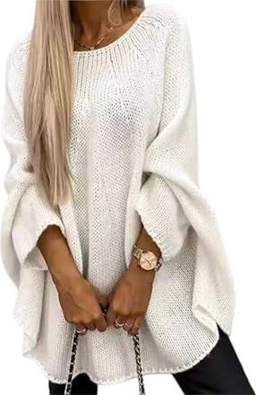 Generic Cape en tricot &eacute;l&eacute;gante pour femme - Pull surdimensionn&eacute; &agrave; manches chauve-souris - Pull ample pour un usage quotidien d&eacute;contract&eacute;, blanc, 3XL-6XL
