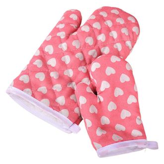 Aboofan 2 Stück Pack Hitzebeständige Ofenhandschuhe aus Dickem Baumwollmaterial mit Herzmuster Küchenhandschuhe für Erwachsene zum Backen Grillen und Kochen
