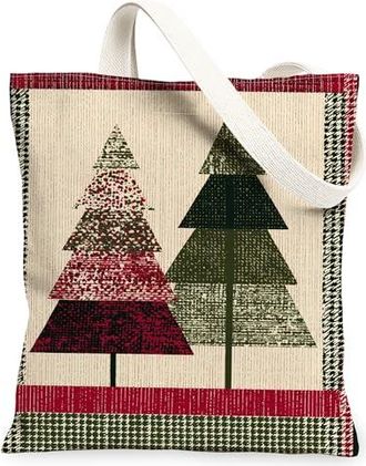Generic Sacs fourre-tout en toile motif sapin de No&euml;l, sacs d&eacute;picerie rustiques, sacs d&eacute;picerie r&eacute;utilisables, l&eacute;gers et lavables avec bandouli&egrave;re en toile F,