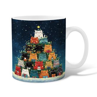 Generic Keramik-Kaffeetasse mit Katzen-Motiv, Weihnachtsmotiv, mit Griff, Geschenk f&uuml;r Freundschaft, Familie, Kollegen, Lehrer, Schatz, Mitarbeiter, 425 ml, B