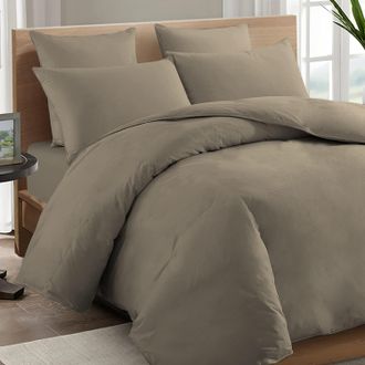 Pizuna 600 Fadenzahl aus Baumwolle Bettw&auml;sche Einfach Taupe, 100% Langstaple Baumwolle Bettbezug und Kissenbezug, 100% Baumwolle Mako Satin 3-Teilig Bettw&auml;sc