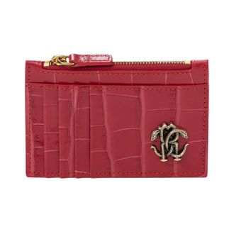 Roberto Cavalli Kartenhalter mit Krokodil-Print und Metall-Logo - - Accessories - Damen - Rosa - ONE SIZE