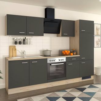 Loftscape home24 Küchenzeile Cresta Kombi C 270 x 200 x 60cm Braun/Grau/Basalt