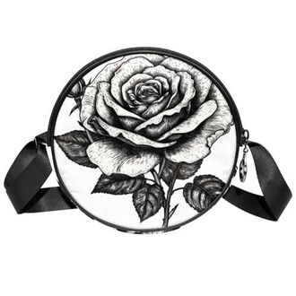 Generic Sac &agrave; bandouli&egrave;re Circle pour femme, petit sac &agrave; bandouli&egrave;re noir et blanc avec fermeture &eacute;clair, bretelles r&eacute;glables, sac &agrave; main rond d&eacute;contract&eacute; pou