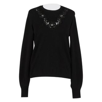 Twinset Pull col rond avec d&eacute;tail en macram&eacute; - Femme - Pulls - Noir - Taille: 38 FR