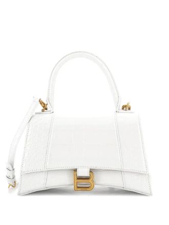 Balenciaga Hourglass Top Handle Bag Crocodile Embossed Leather Small crossbody bag - Blanc