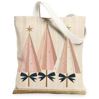 Generic Sacs fourre-tout en toile motif sapin de Noël - Réutilisables - Vintage - Élégants - Légers - Lavables - Pour voyage, pique-nique, extérieur - 33 x 38