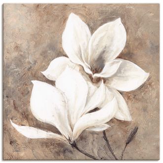 Artland Wanddeko Leinwand Bilder Wandbild 70x70 cm Magnolie Blumen Bl&uuml;ten Botanik Shabby Chic Landhausstil T4IQ