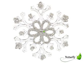Kaemingk KAE 2 Schneeflocken H&auml;nger transparent 15cm Glitter Silber Flocke Snowflakes Deko